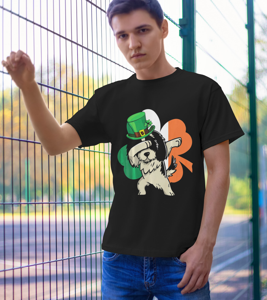 Dabbing Shih Tzu Shamrock Irish Hat Flag T-Shirt