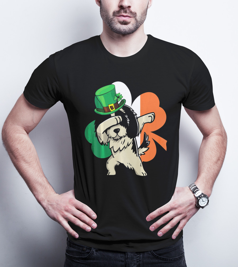 Dabbing Shih Tzu Shamrock Irish Hat Flag T-Shirt