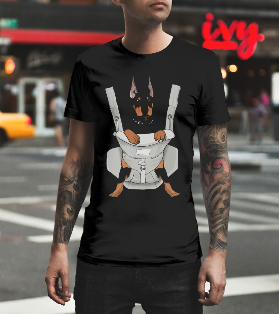 Carrier Doberman With Cartoon Baby Harness T-Shirt