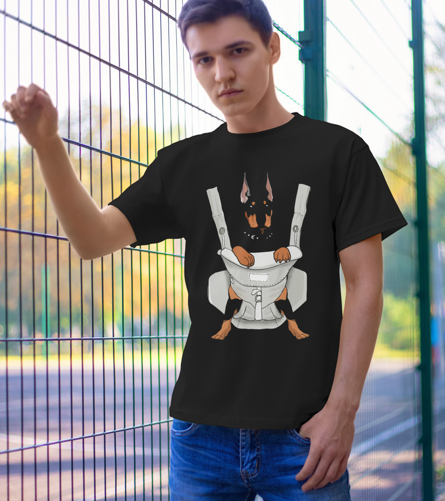 Carrier Doberman With Cartoon Baby Harness T-Shirt