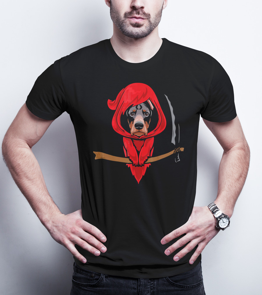 Doberman Grim Reaper Red Hood Scythe T-Shirt
