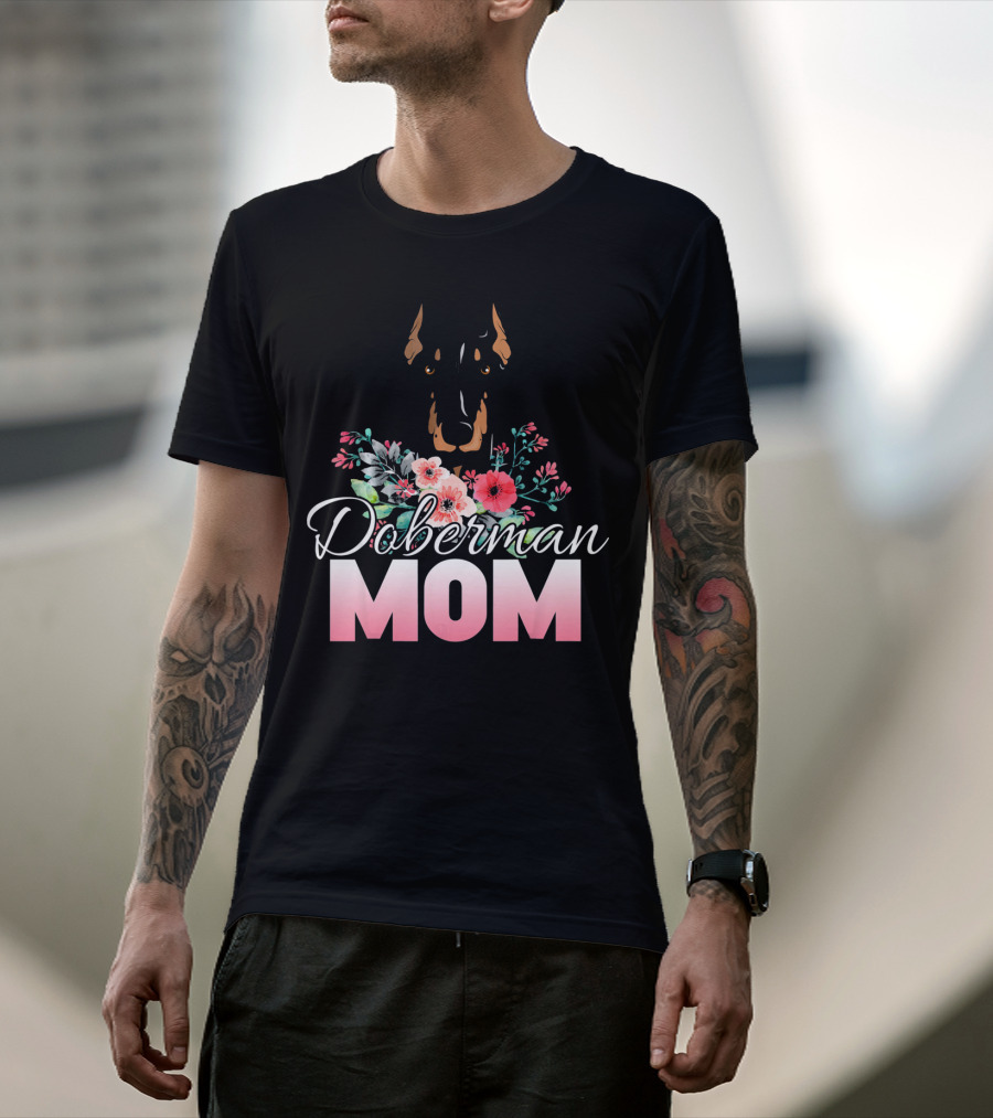 Doberman Mom Floral T-Shirt