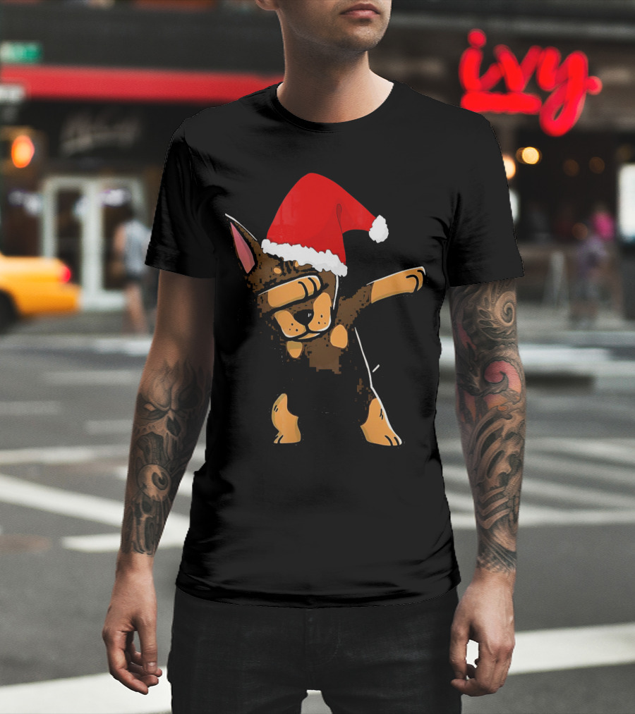 Doberman Pinscher Dabbing Santa Hat Christmas T-Shirt