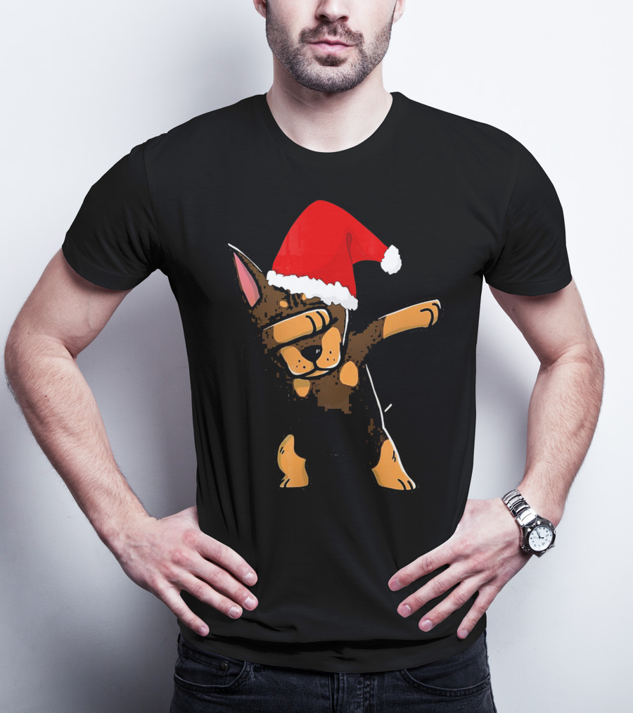 Doberman Pinscher Dabbing Santa Hat Christmas T-Shirt