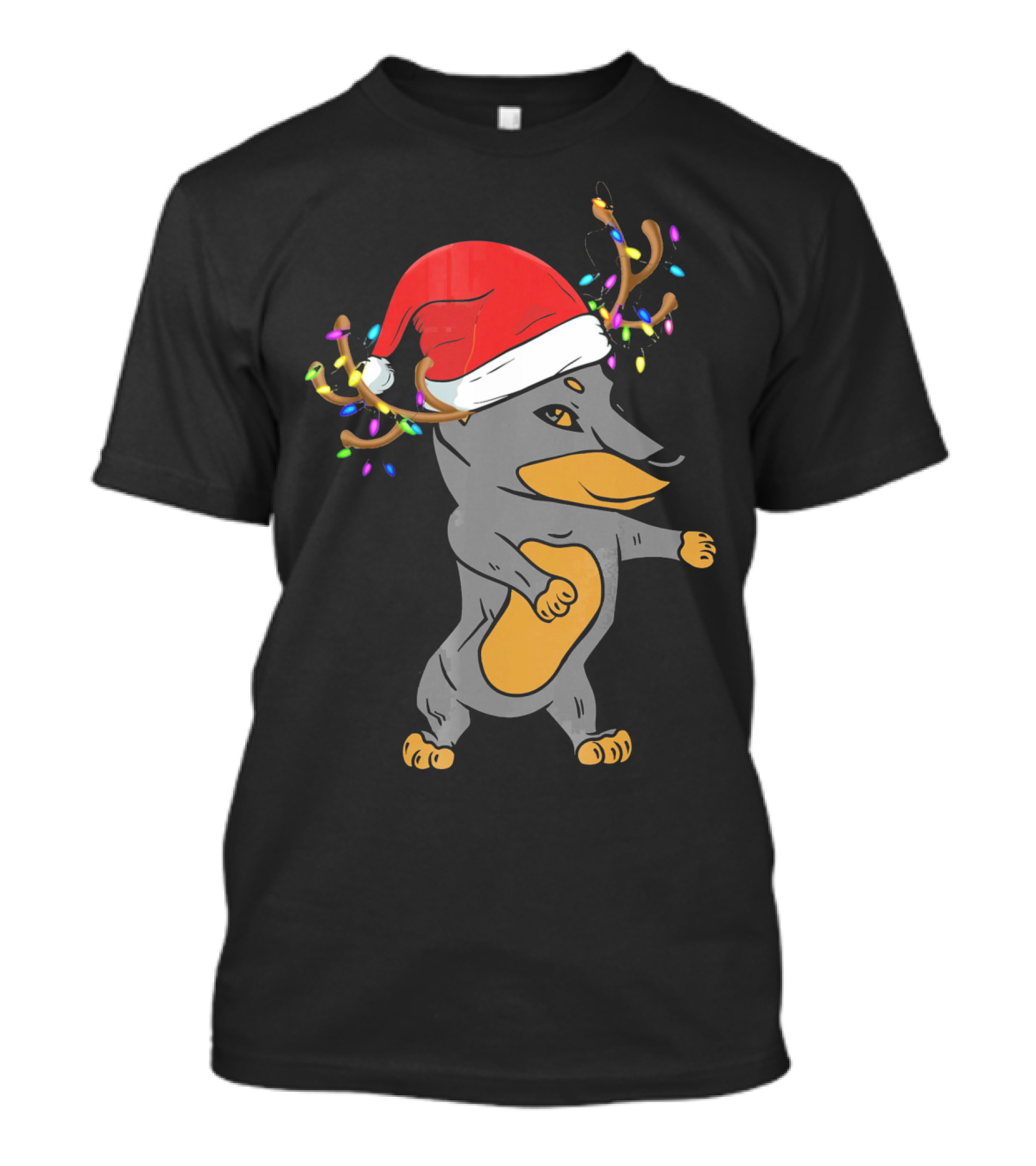 Christmas Doberman Santa Hat Reindeer Antlers Lights Dog Lovers T-Shirt