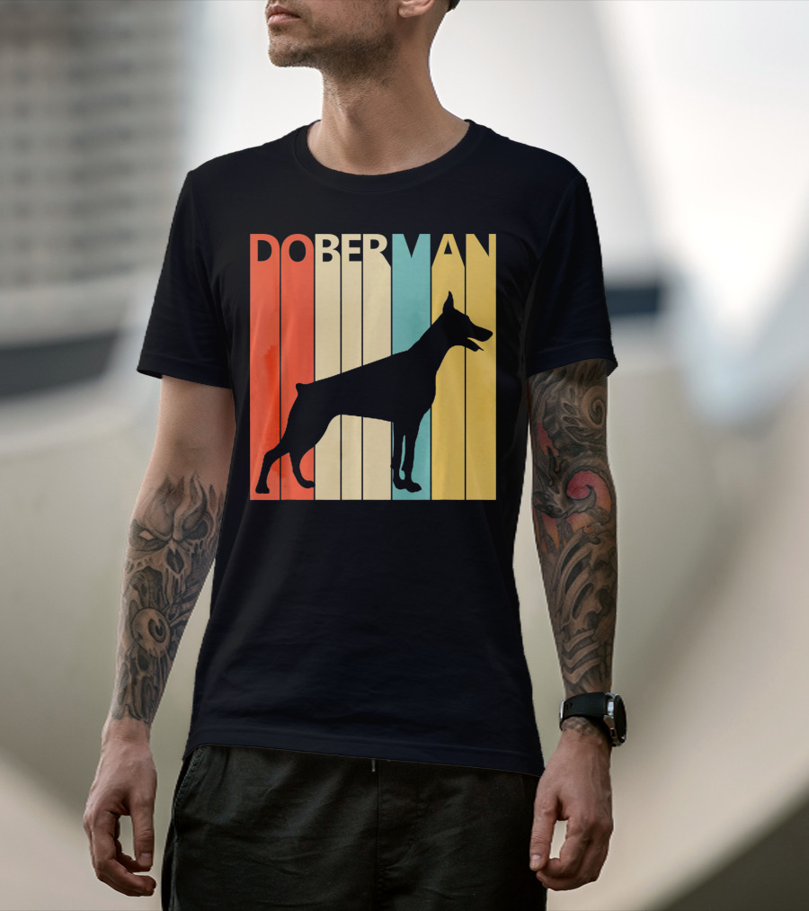 Doberman Vintage Silhouette Stripes For Dog Dad T-Shirt