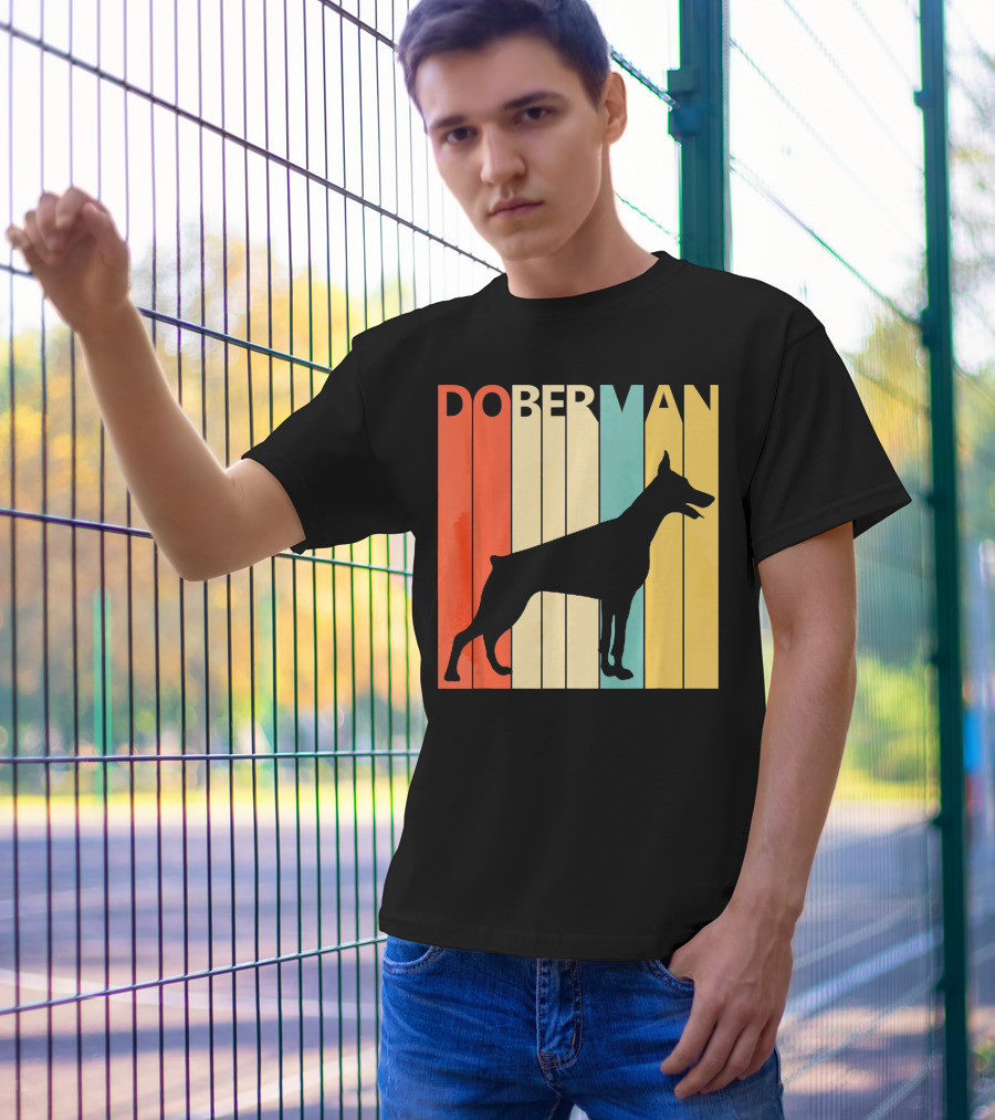 Doberman Vintage Silhouette Stripes For Dog Dad T-Shirt