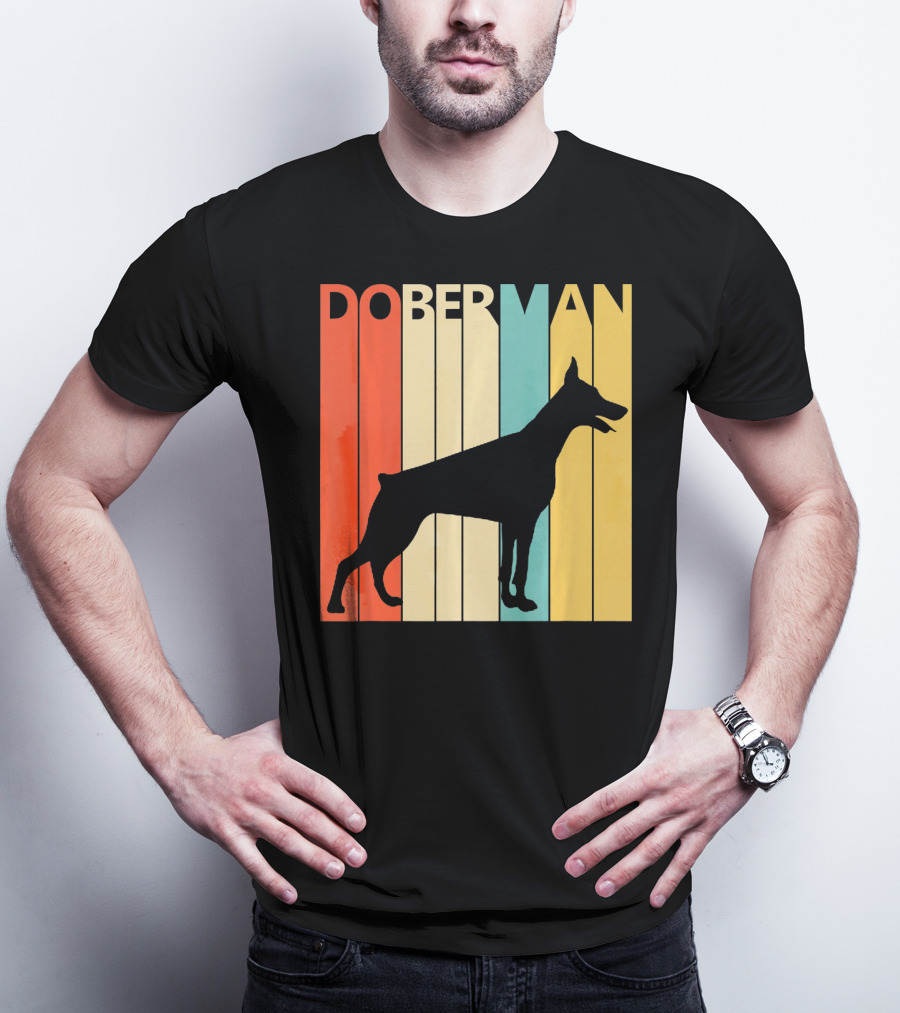Doberman Vintage Silhouette Stripes For Dog Dad T-Shirt