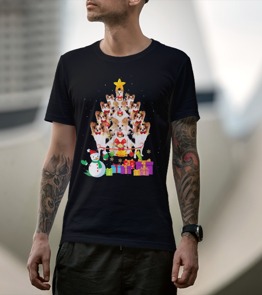 Dog Christmas Papillon Xmas Tree Snowman Gifts Holiday T-Shirt