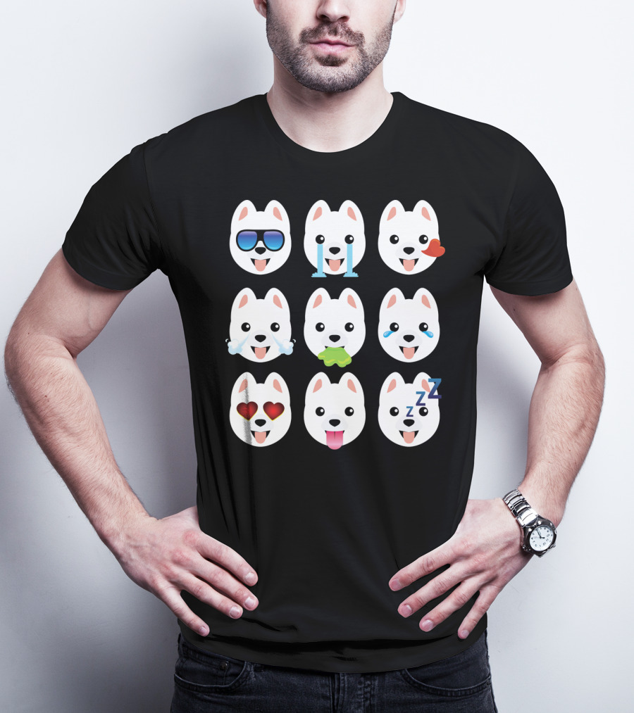 Pomeranian Dog Emoji Faces Funny Father Emotions T-Shirt