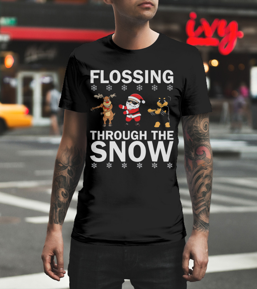 Flossing Through The Snow Santa Reindeer Rottweiler T-Shirt