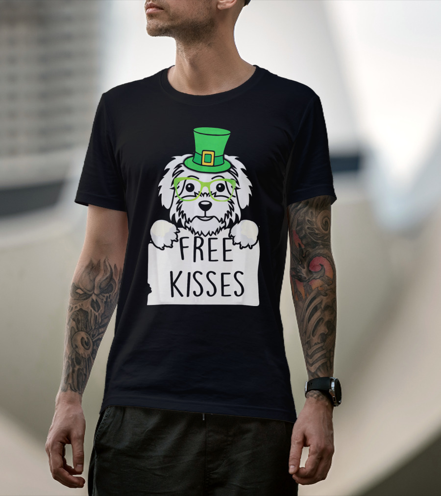 Free Kisses Maltese Dog With Green Leprechaun Hat St Patricks T-Shirt