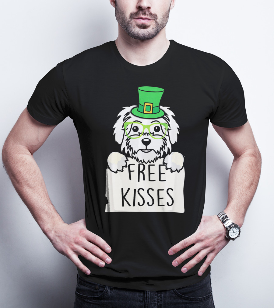 Free Kisses Maltese Dog With Green Leprechaun Hat St Patricks T-Shirt