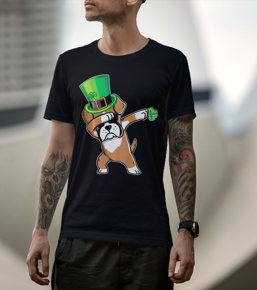 Funny Boxer Dog Dabbing St. Patrick's Day Dance T-Shirt