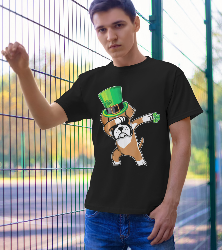 Funny Boxer Dog Dabbing St. Patrick's Day Dance T-Shirt
