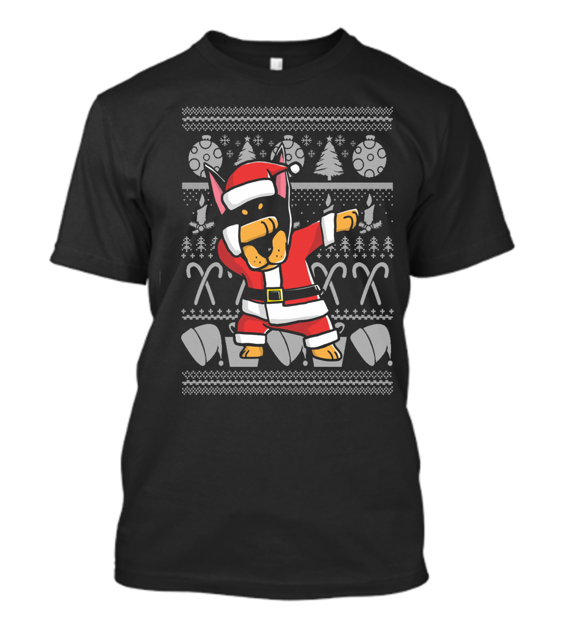 Funny Doberman Dabbing Santa Dog Christmas T-Shirt
