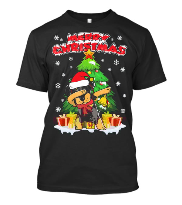 Merry Christmas Dabbing Rottweiler With Santa Hat And Gifts T-Shirt