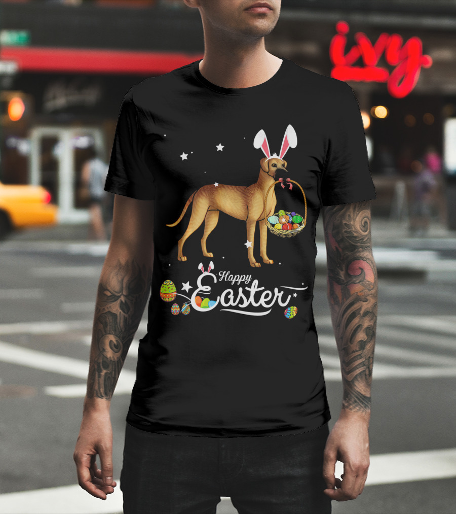 Happy Easter Great Dane Bunny Ears With Eggs Basket T-Shirt