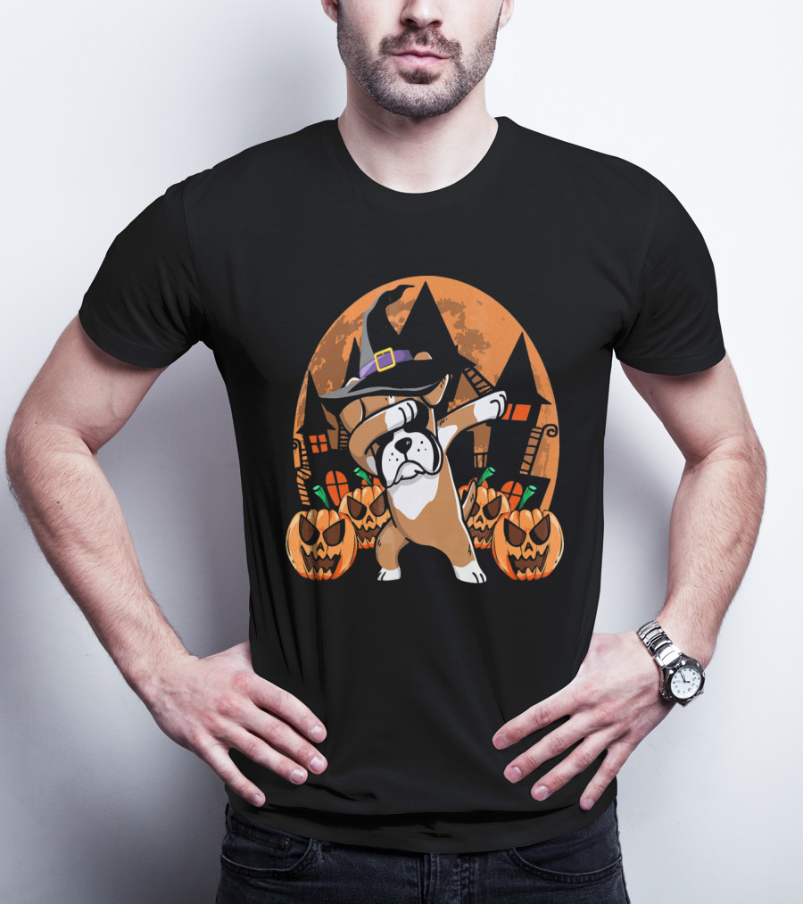 Funny Halloween Dabbing Boxer Witch Hat Pumpkins T-Shirt