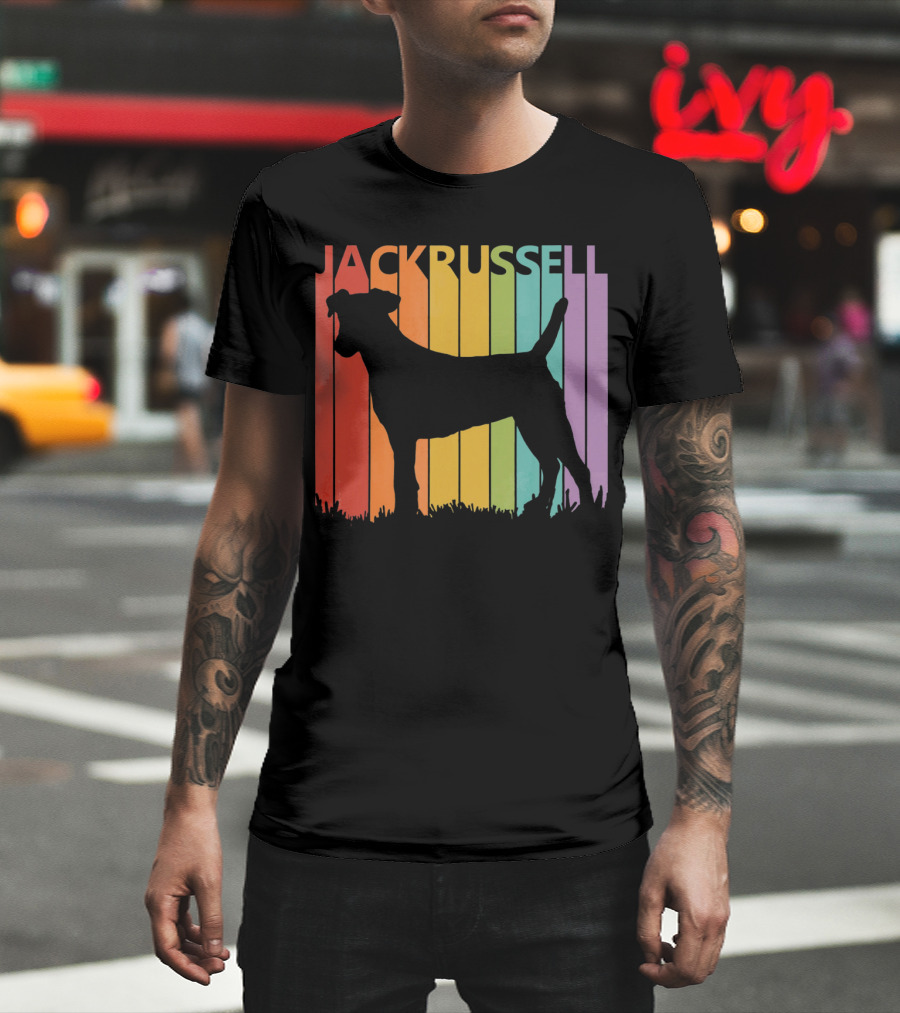 Jack Russell Silhouette Rainbow Stripes T-Shirt
