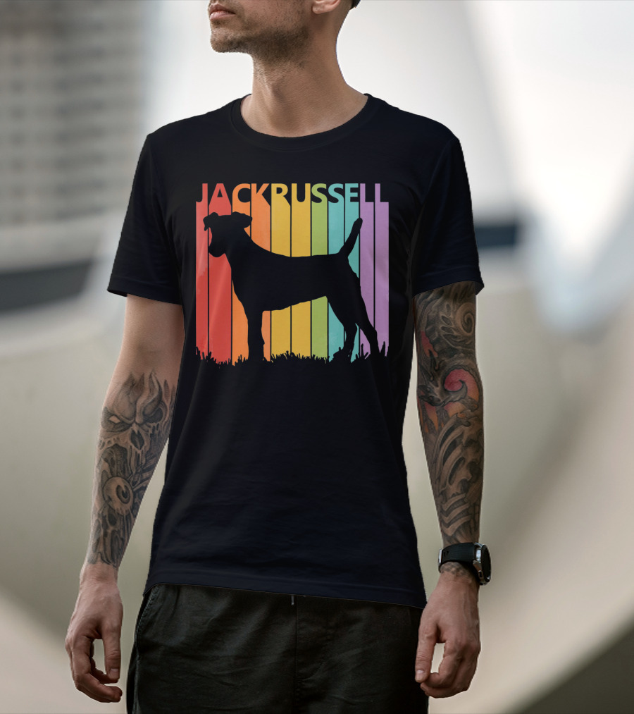 Jack Russell Silhouette Rainbow Stripes T-Shirt