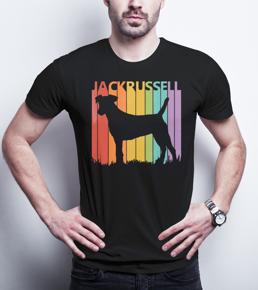 Jack Russell Silhouette Rainbow Stripes T-Shirt