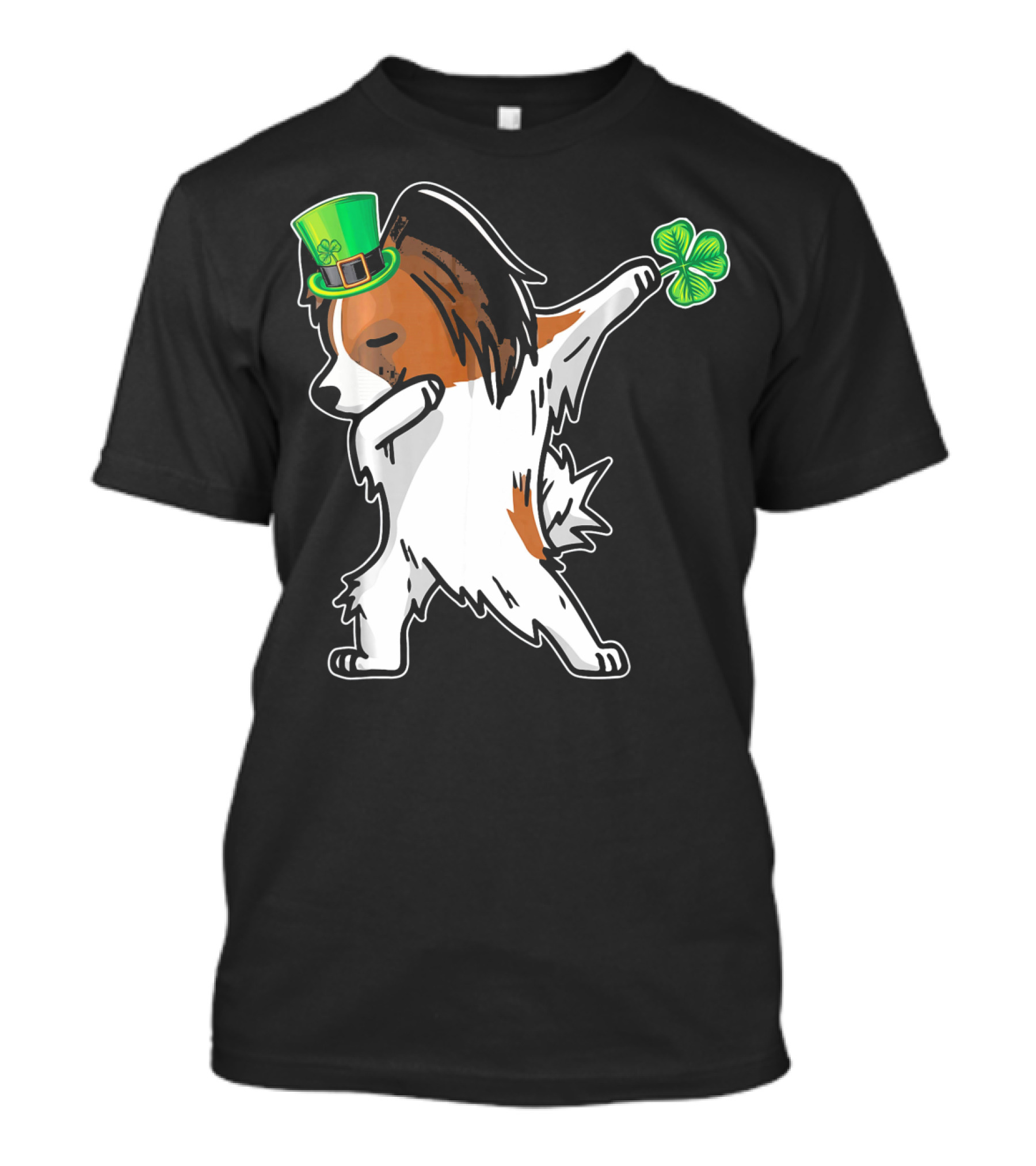 Papillon Dab Dabbing Dance With Shamrock And Leprechaun Hat T-Shirt