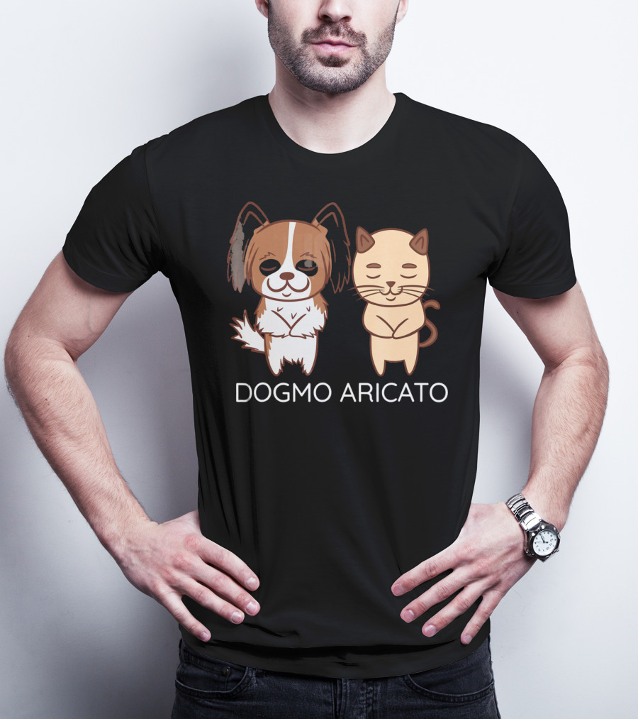 Funny Papillon Dogmo Aricato Dog And Cat Duo T-Shirt