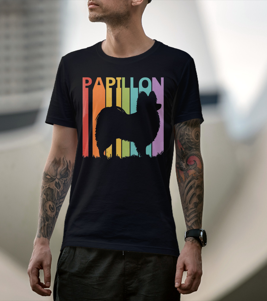 Papillon Dog Silhouette With Colorful T-Shirt