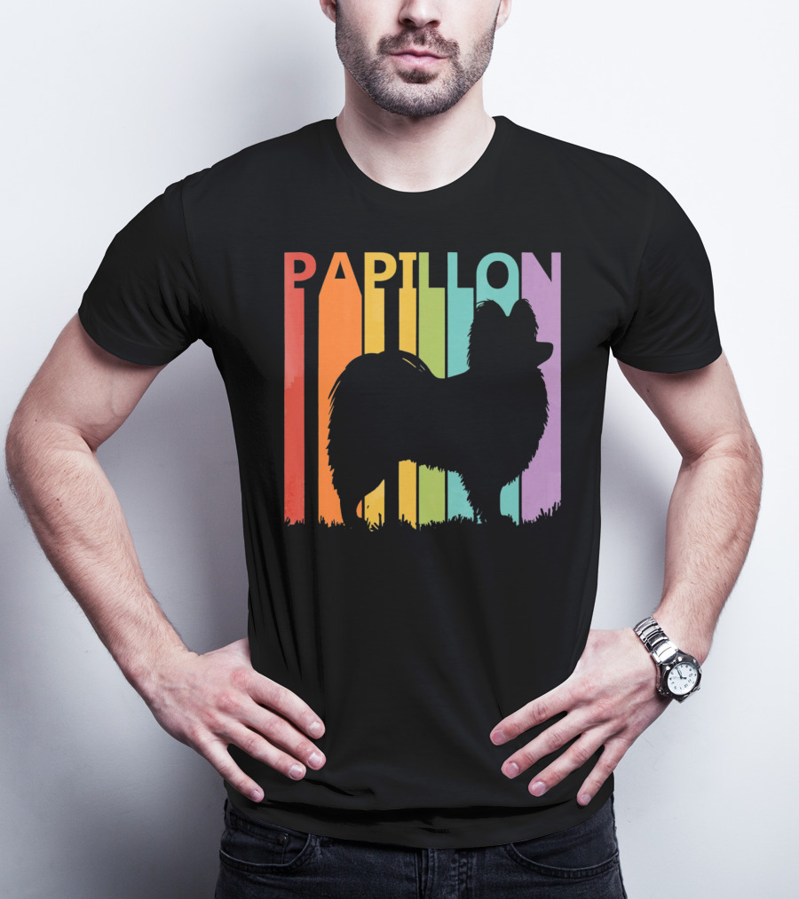 Papillon Dog Silhouette With Colorful T-Shirt
