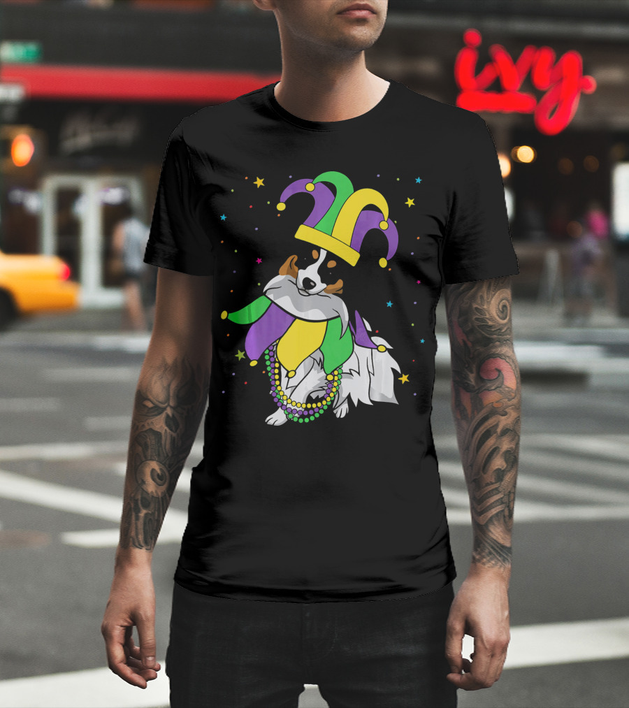 Funny Papillon Jester Hat Mardi Gras Bead Colorful Stars T-Shirt