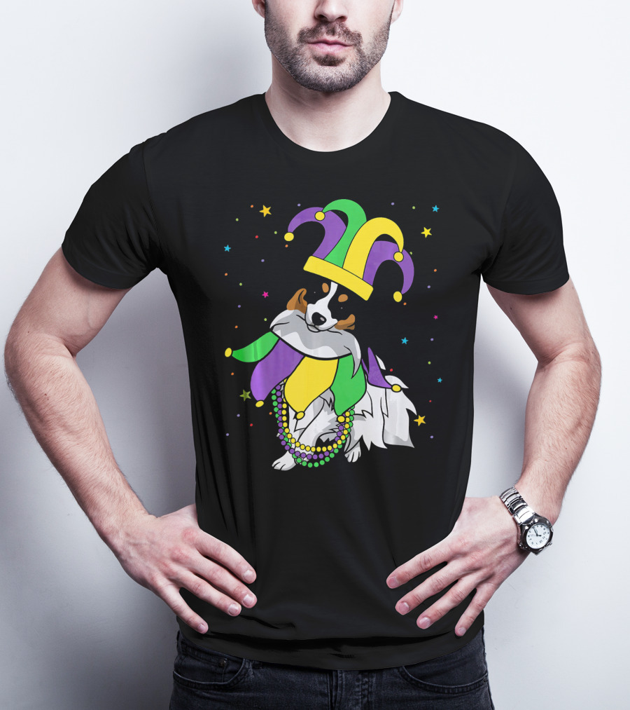 Funny Papillon Jester Hat Mardi Gras Bead Colorful Stars T-Shirt