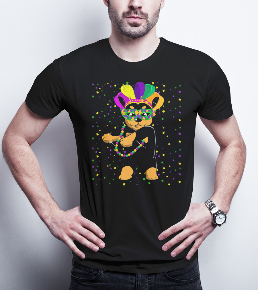 Rottweiler Flossing Beads Jester Hat Mardi Gras Fun T-Shirt