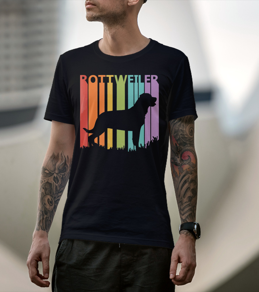 Rottweiler Dog Silhouette With Rainbow Stripes T-Shirt