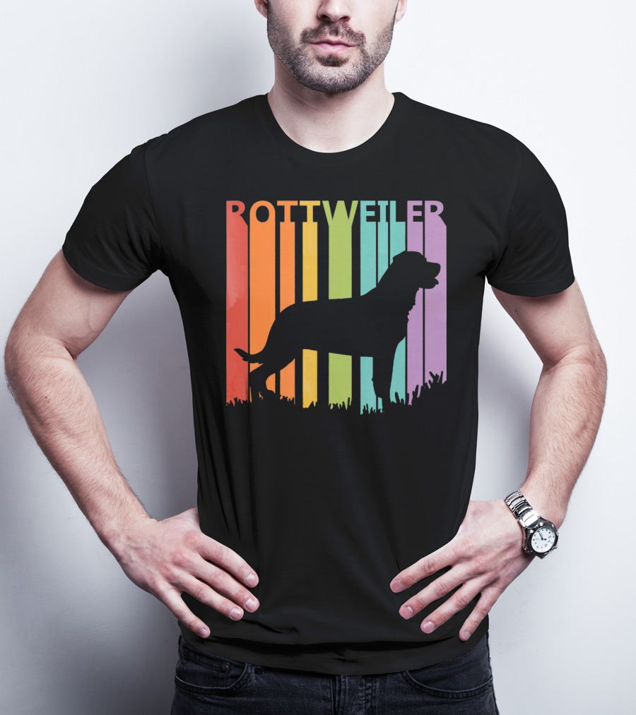 Rottweiler Dog Silhouette With Rainbow Stripes T-Shirt