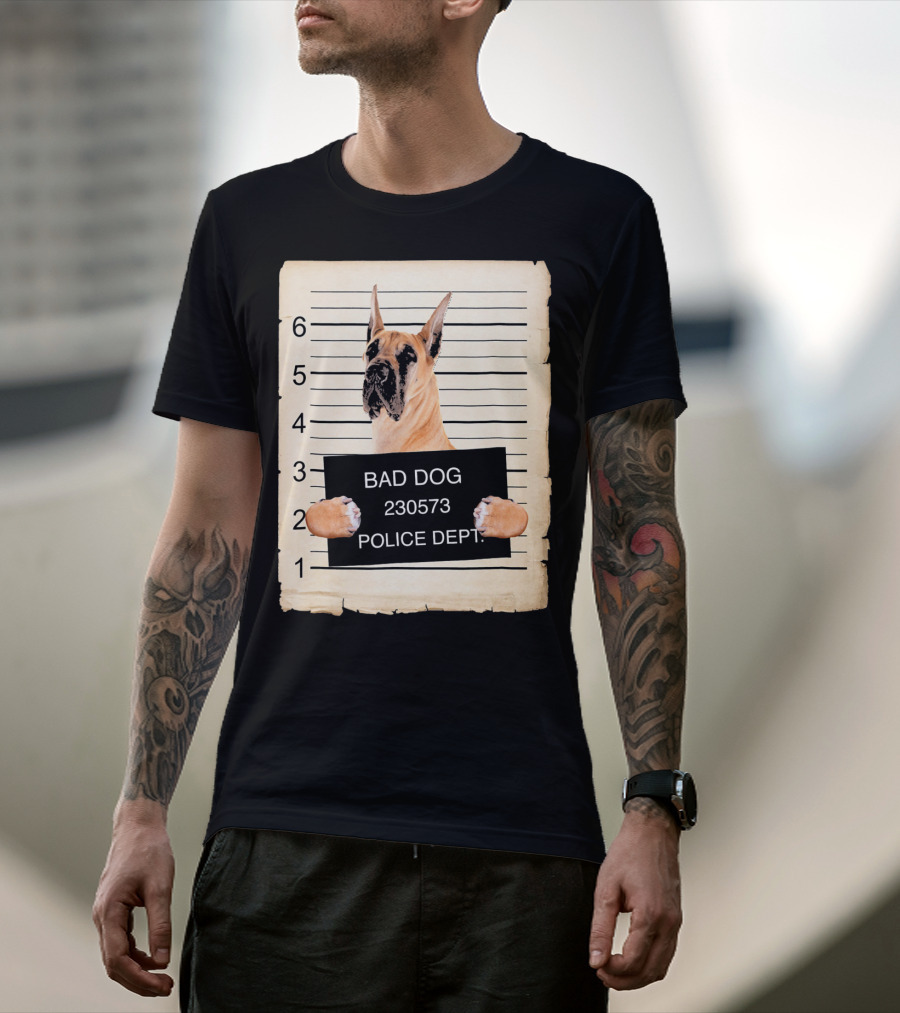 Great Dane Bad Dog Police Dept Mugshot 230573 T-Shirt
