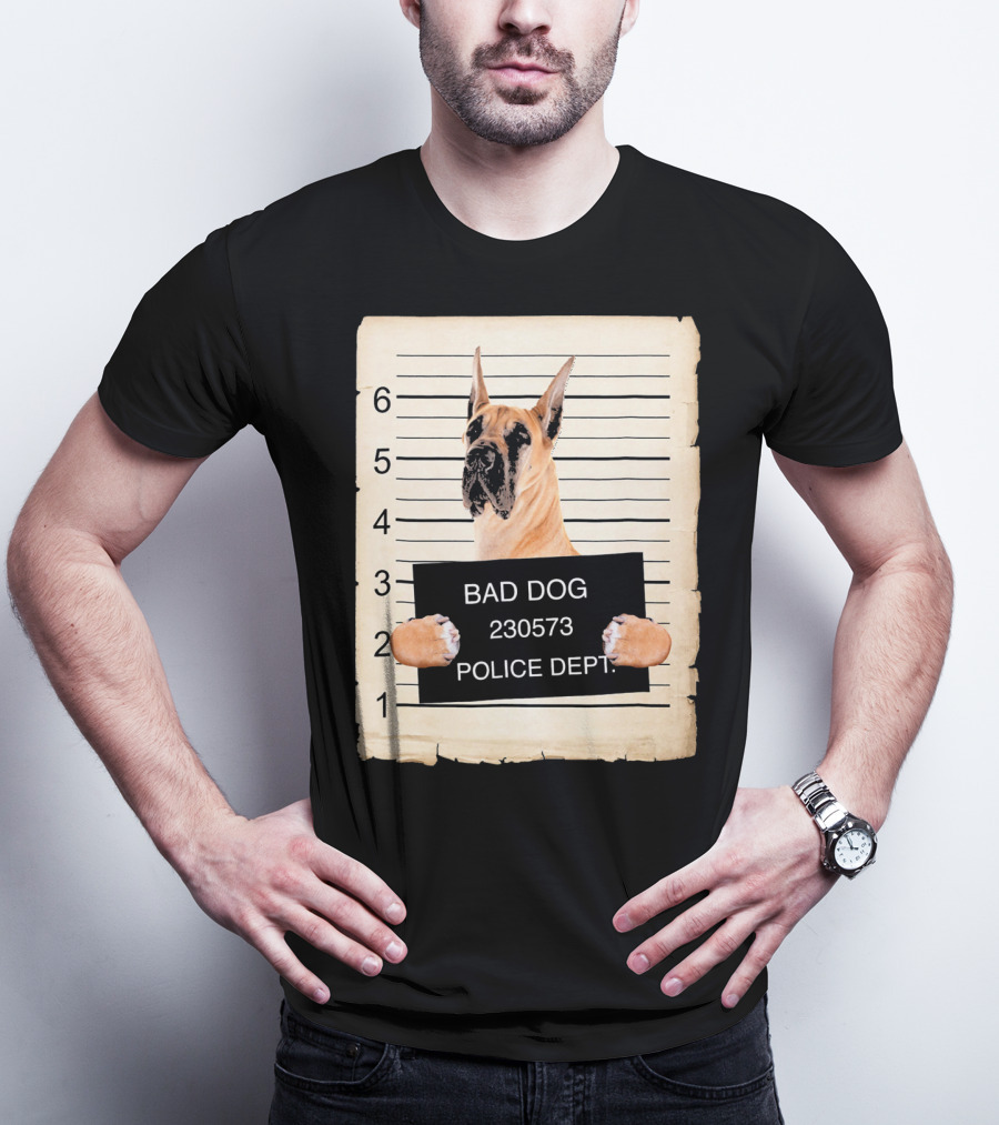 Great Dane Bad Dog Police Dept Mugshot 230573 T-Shirt