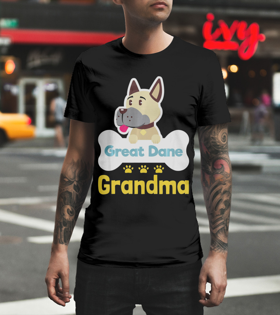 Great Dane Grandma Dog Bone With Paw Prints T-Shirt