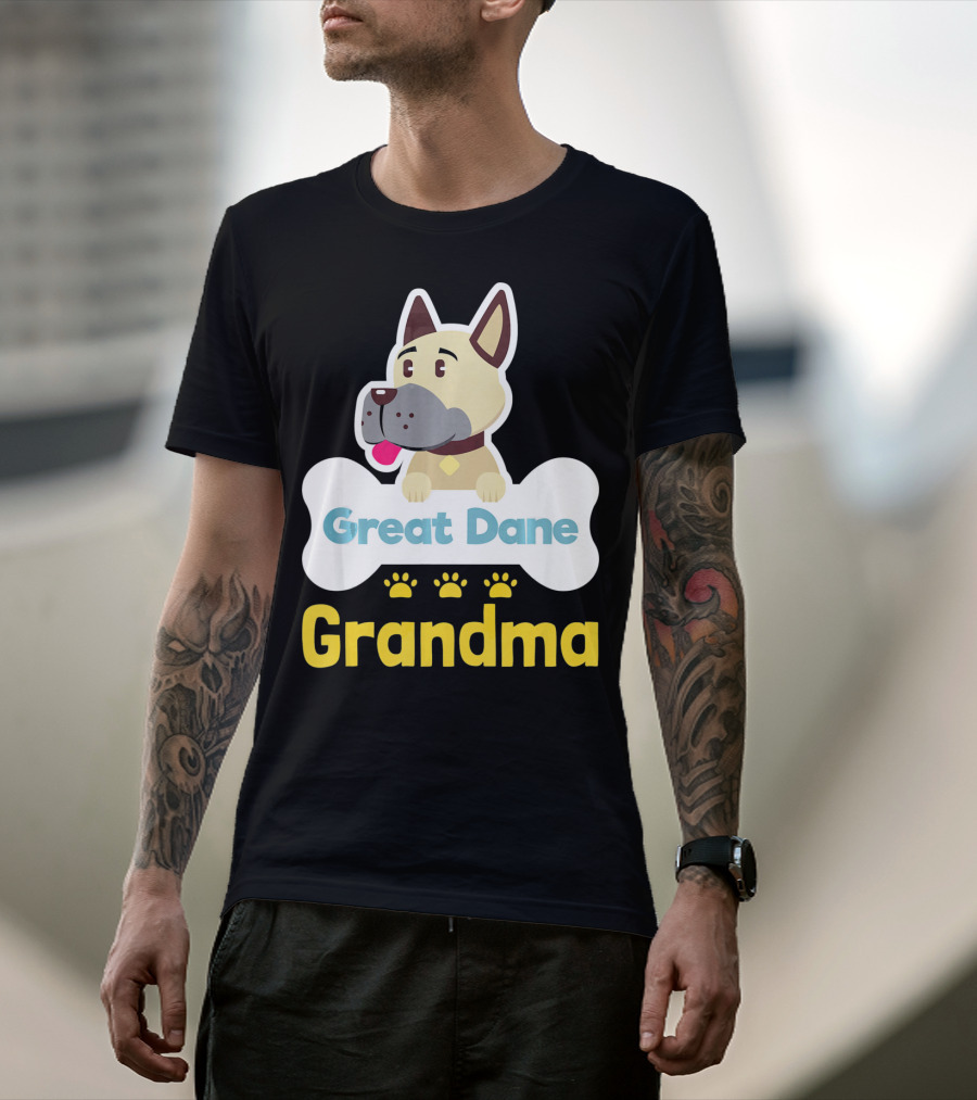 Great Dane Grandma Dog Bone With Paw Prints T-Shirt