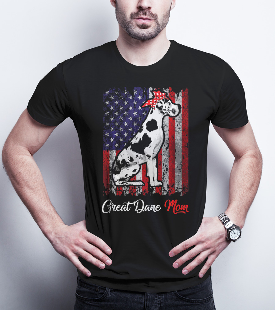 Great Dane Mom Patriotic USA Flag T-Shirt