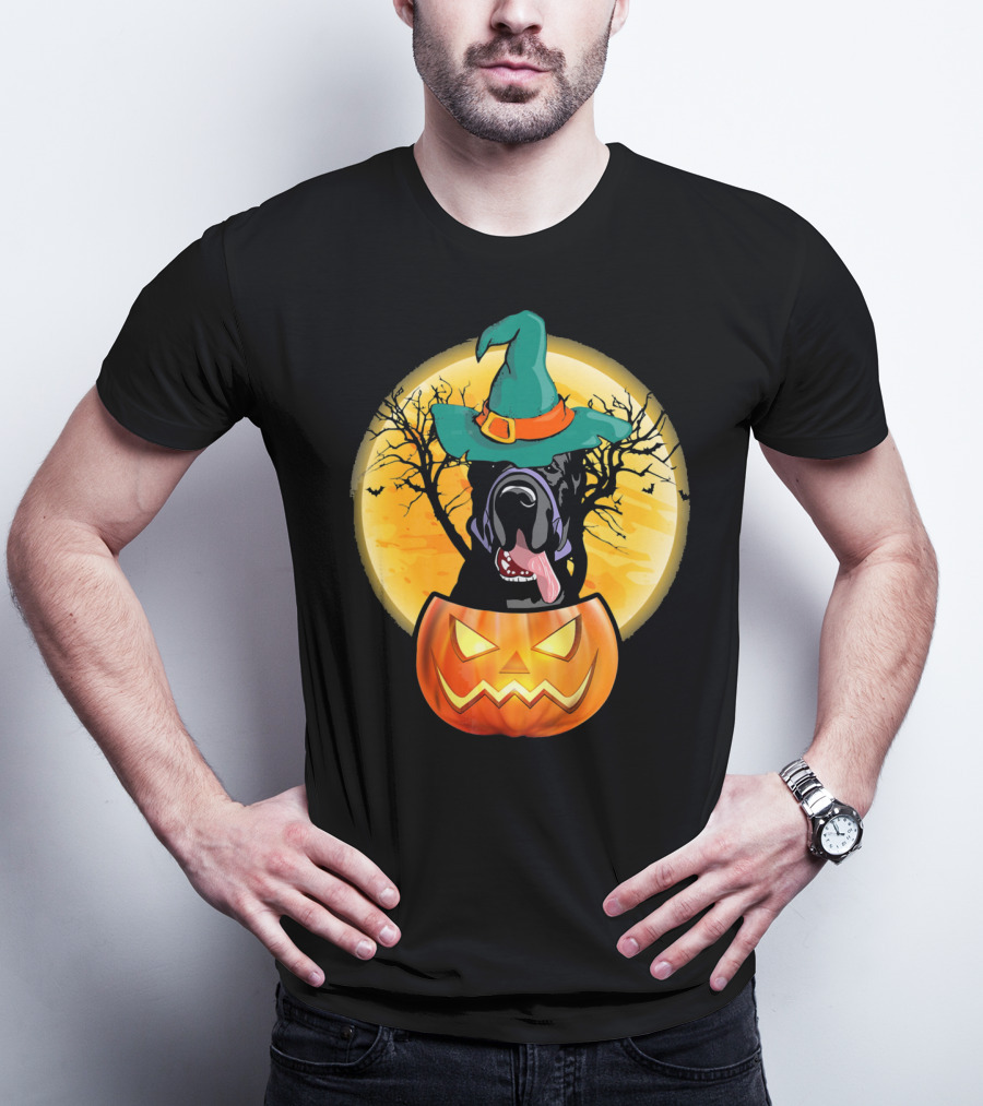 Great Dane Halloween Pumpkin Witch Hat Spooky Scene T-Shirt