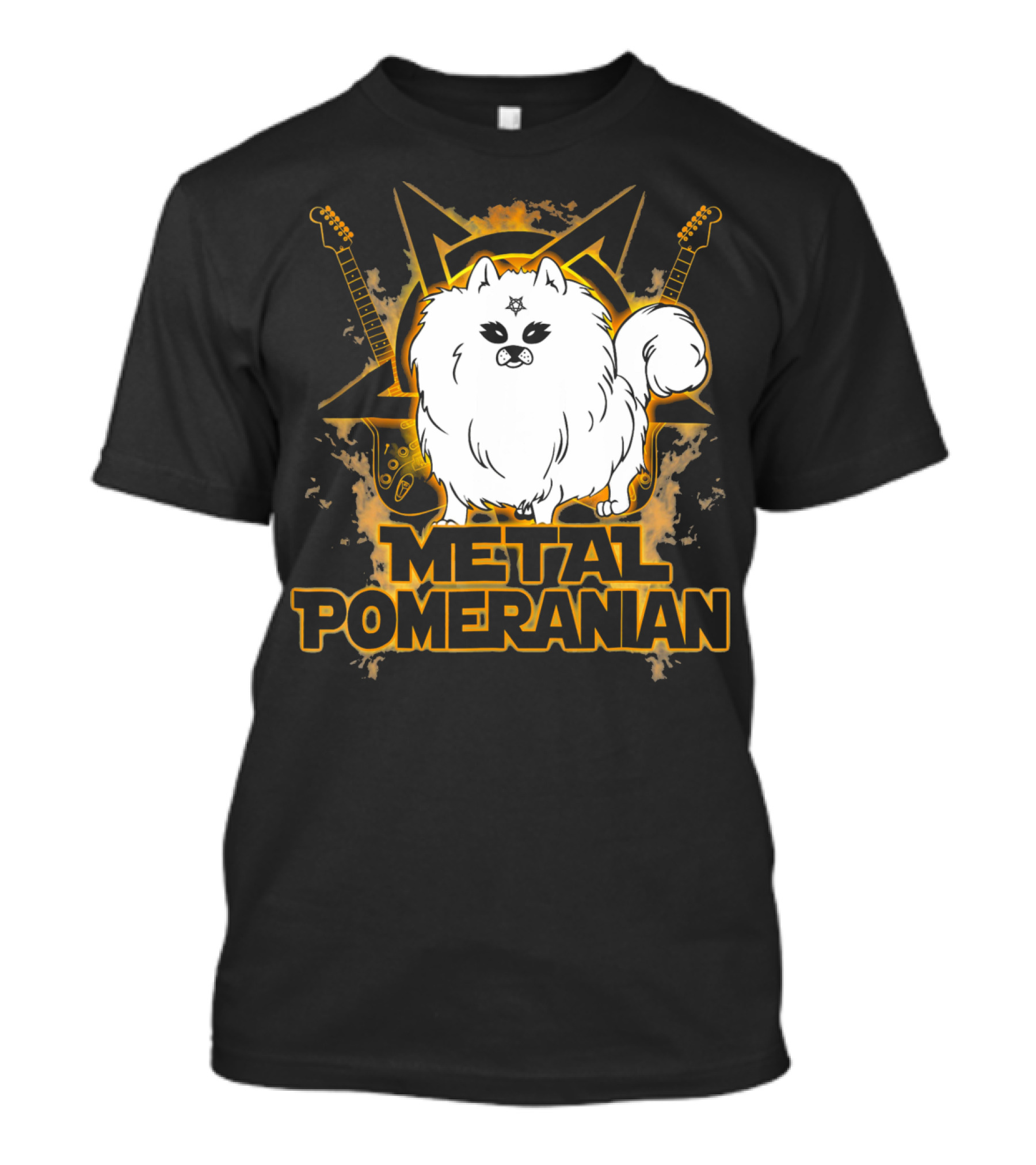 Hail Satan Metal Pomeranian Rock N Roll With Star And Guitars T-Shirt