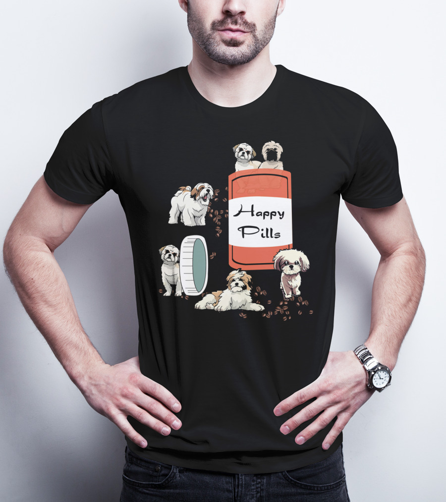 HAPPY PILLS SHIH TZU DOG CUTE CANINE FUN PLAYFUL PUPPY T-Shirt