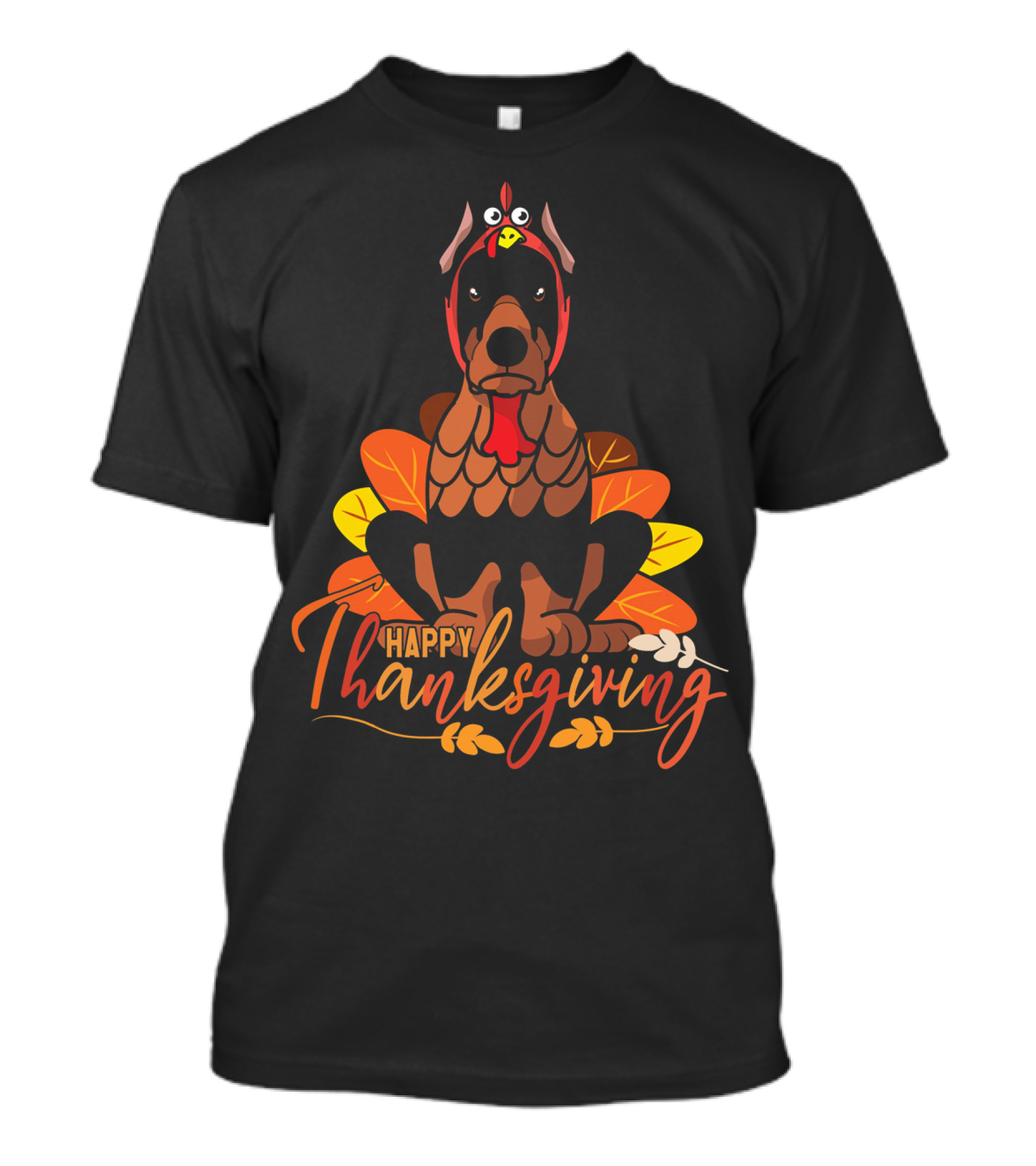 Happy Thanksgiving Doberman Pinscher Turkey Autumn Leaves T-Shirt