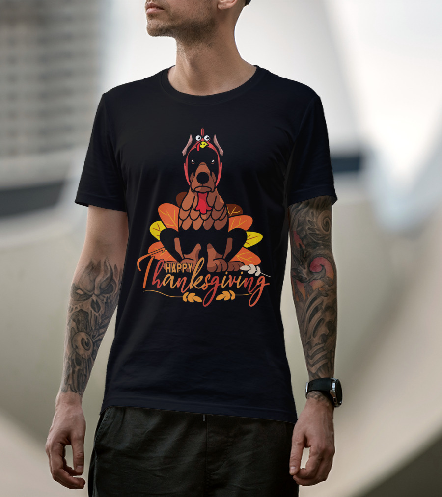 Happy Thanksgiving Doberman Pinscher Turkey Autumn Leaves T-Shirt