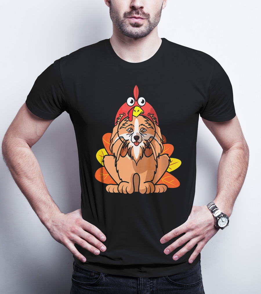 Happy Thanksgiving Pomeranian Turkey Dog With Colorful Feathers T-Shirt