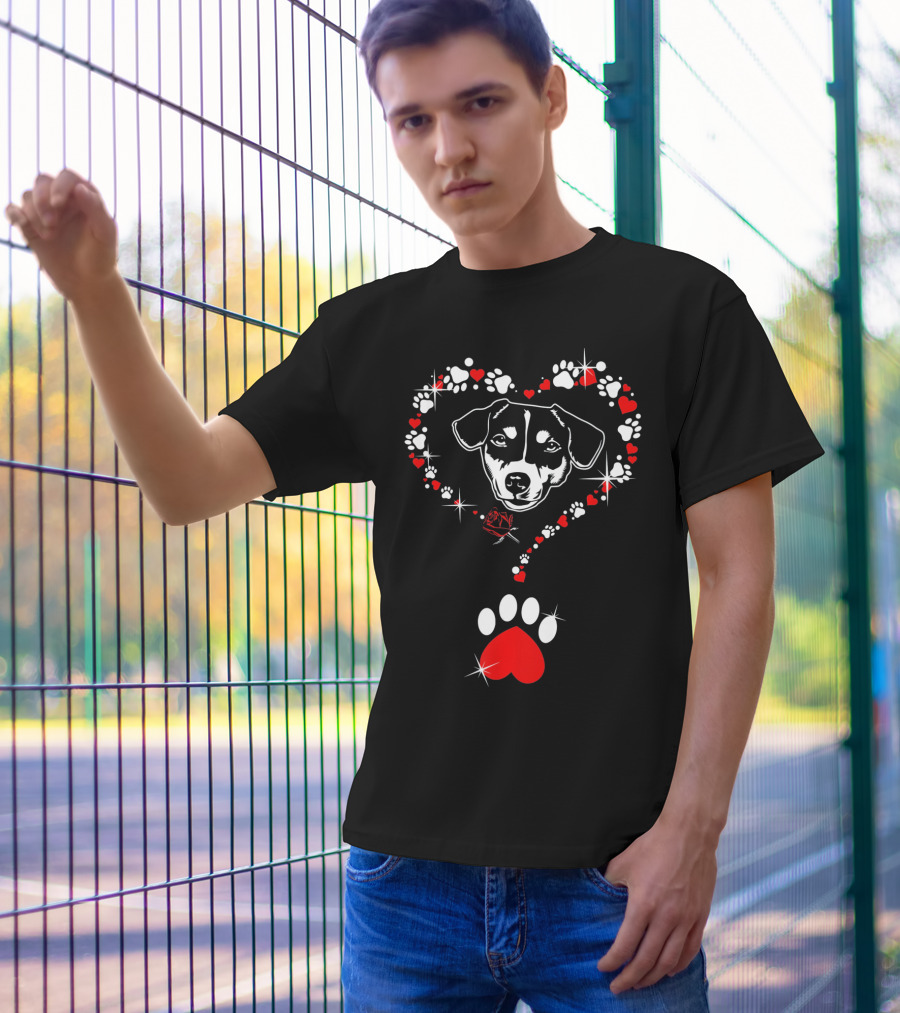 Jack Russell Dog Heart Pawprints Valentine's Day T-Shirt