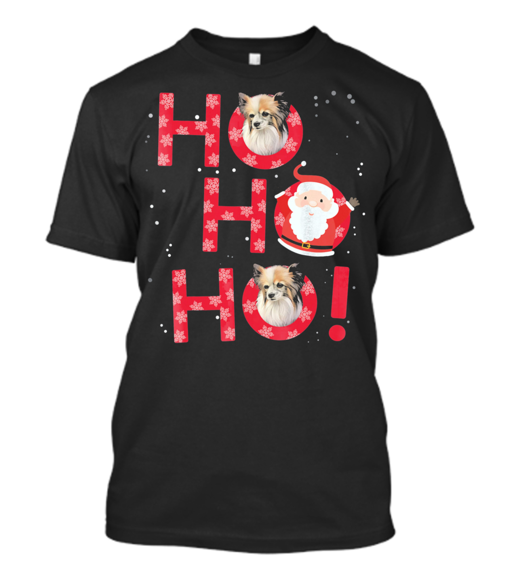 Ho Ho Ho Papillon Dog Santa's Laugh With Snowflakes T-Shirt