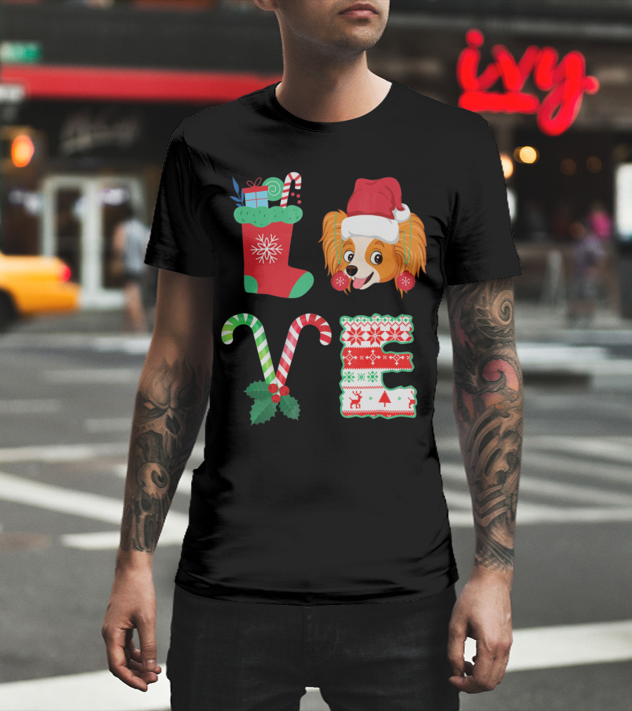 I Love My Papillon Christmas Dog Holiday Decorations T-Shirt