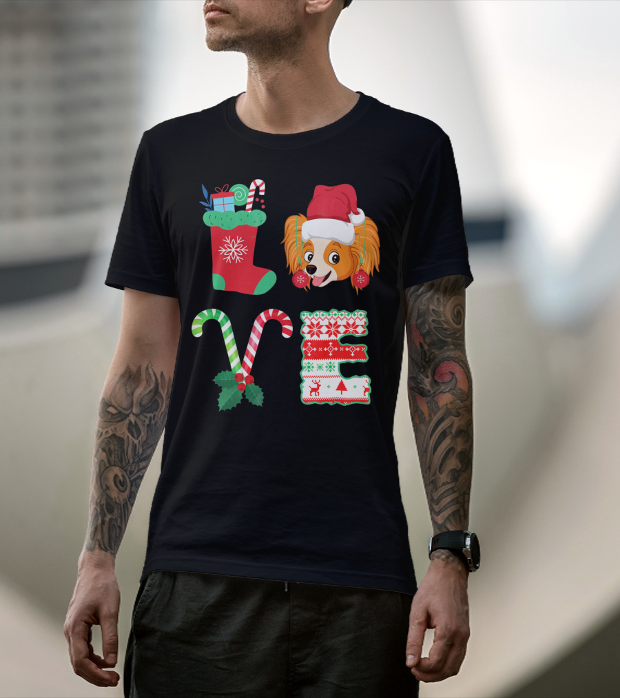 I Love My Papillon Christmas Dog Holiday Decorations T-Shirt